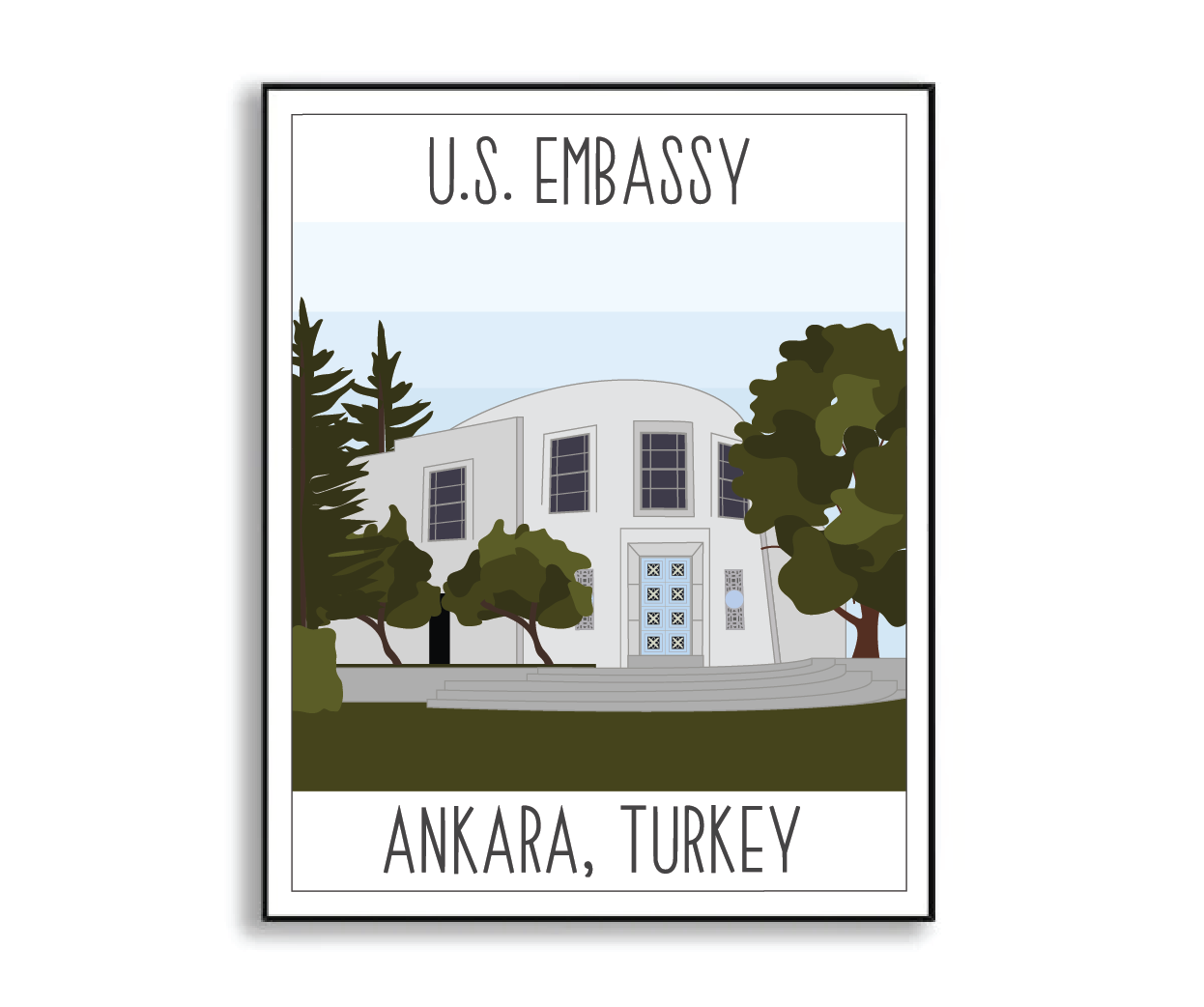 Us Embassy Ankara Turkey Print Sketch Sentiment
